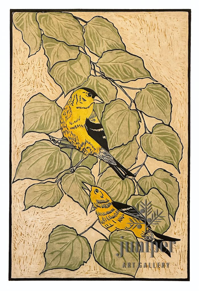 Reproduction - Gold Finches at Camp Friend by M. Rees – Juniper Art Gallery
